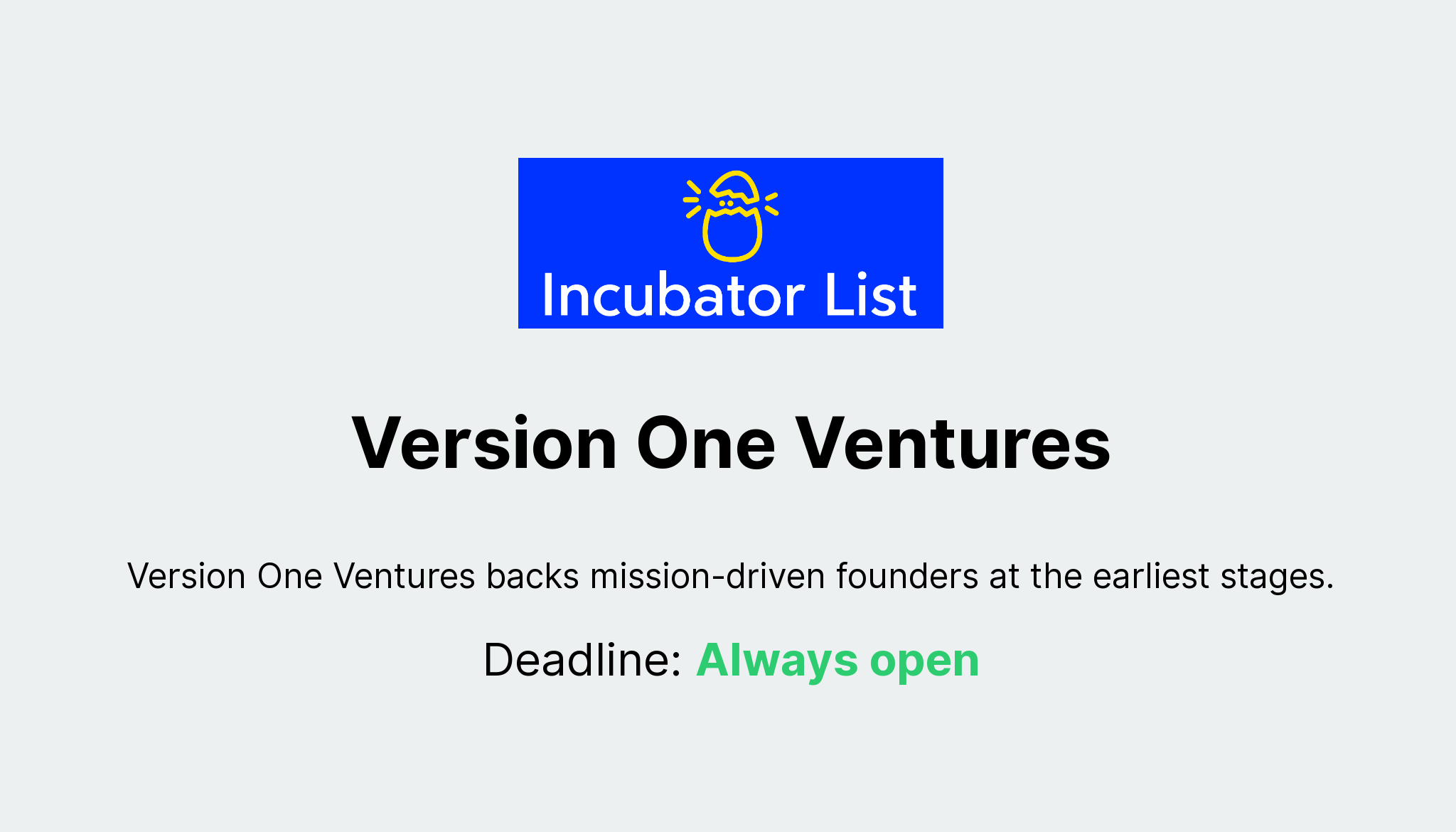 Version One Ventures Key Information